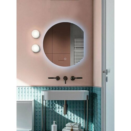 Зеркало для ванной Eclipse 80*70 круглое с правым срезом с холодной LED-подсветкой