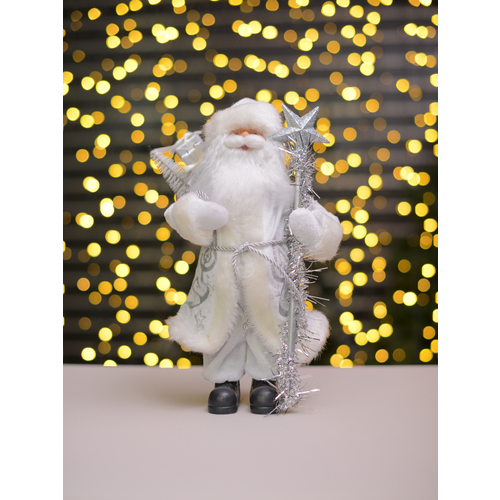 Российский Дед Мороз в бело-серебристой шубе, 30 см, арт. E215104-30