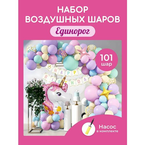 Воздушные шарики розовые с днем рождения с единорогом