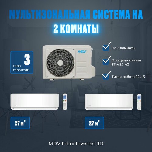 Мультисплит-система на 2 комнаты инверторная INFINI INVERTER, 3D DC-Inverter MDSAG-09HRFN8х2/MD2O-18HFN8 MDV