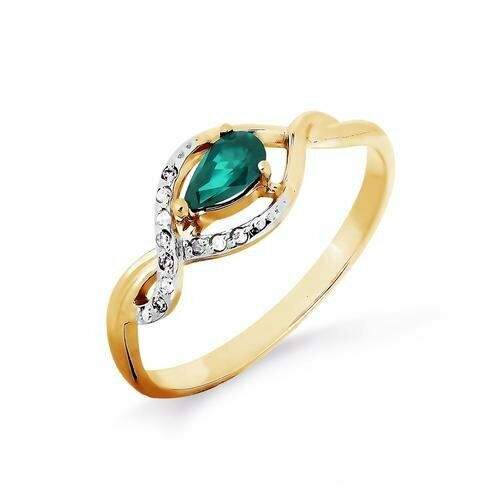 Кольцо Яхонт, золото, 585 проба, бриллиант, изумруд, размер 17, бесцветный, зеленый