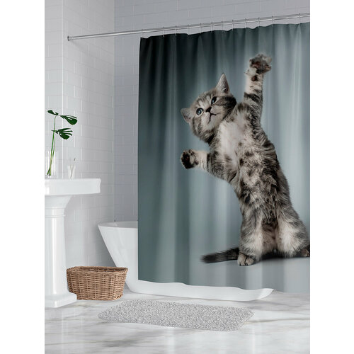Штора для ванной "Озорной котенок", 170х200 см с кольцами