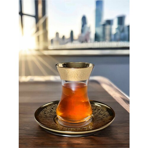 Подарочный набор турецких стаканов с блюдцами для чая, кофе, Армуды с алмазной гравировкой PROMSIZ флора, 12 предметов