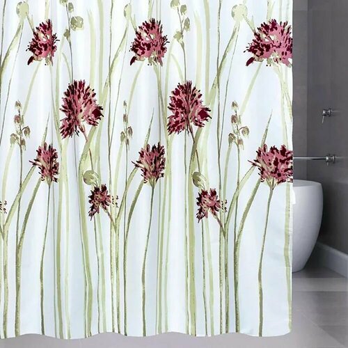 Штора для ванной Flowers Pink 180х180 см текстиль бело-красная