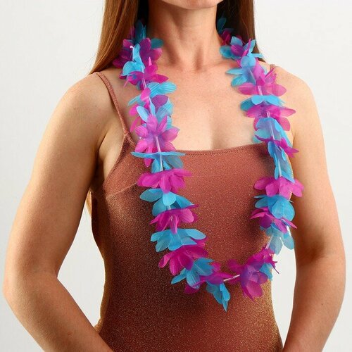 Ожерелье Страна Карнавалия гавайское "Яркие цветы", цвет розово-голубой