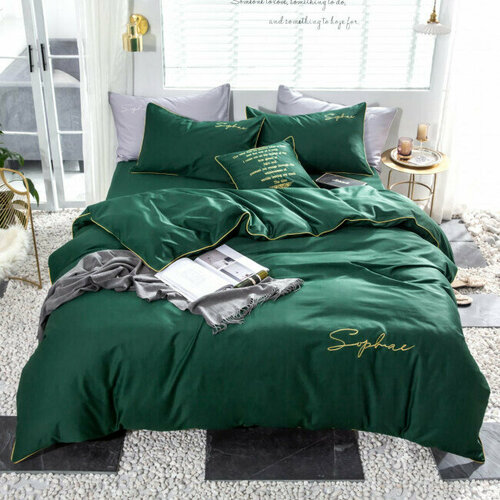 Комплект постельного белья Mency Green 2-х спальный, Жатка, наволочки 70х70