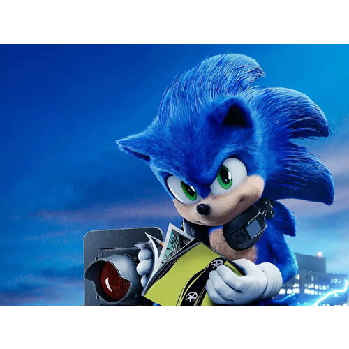 Плакат, постер на холсте Sonic the Hedgehog/Соник в кино/игровые/игра/компьютерные герои персонажи. Размер 21 х 30 см