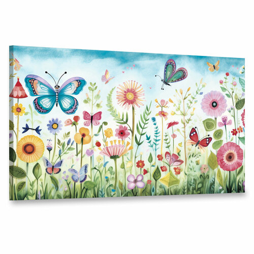 Интерьерная картина 100х60 "Магическая симфония: Бабочки в саду"