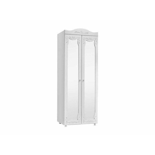 Шкаф 2-х дверный с зеркалами (гл.410) Италия ИТ-43 белое дерево (Белый)