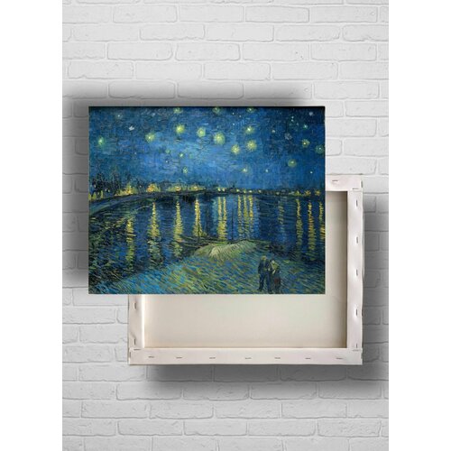 Картина репродукция "Звездная ночь над Роной", Винсент Ван Гог (холст, подрамник, 26х36 см)