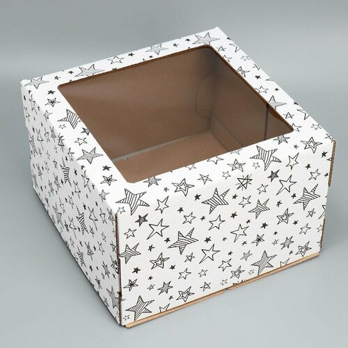 Коробка для торта с окном «Звёзды» 30 х 30 х 19 см