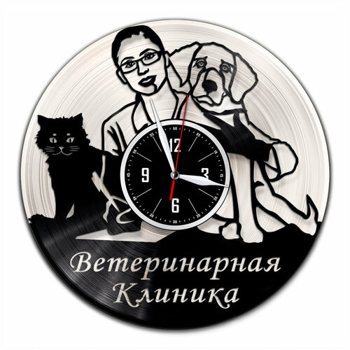 Ветеринарная клиника - настенные часы из виниловой пластинки (с серебряной подложкой)