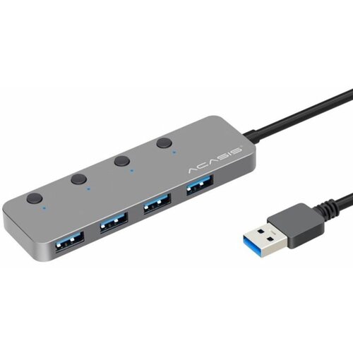 Хаб USB Acasis HS-080S на 4 порта USB 3.0 с кнопками выключения, 120 см, серый