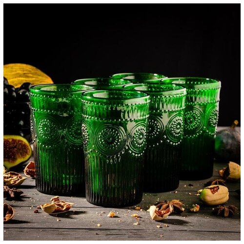 Набор стаканов стеклянных Magistro «Ларго», 350 мл, 6 шт, цвет зелёный