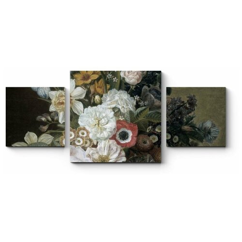 Модульная картина Пышный букет из роз, тюльпанов и ирисов 190x81