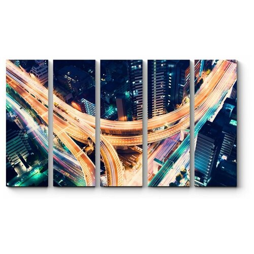 Модульная картина Пролетая над ночным Токио 90x54