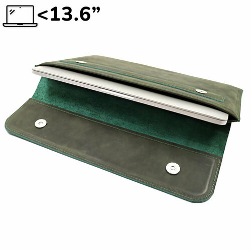 Кожаный Чехол J.Audmorr для ноутбука до 13.6" (Macbook 13, air/pro, m1, m2) зеленый, NewPort 13 Turmalin