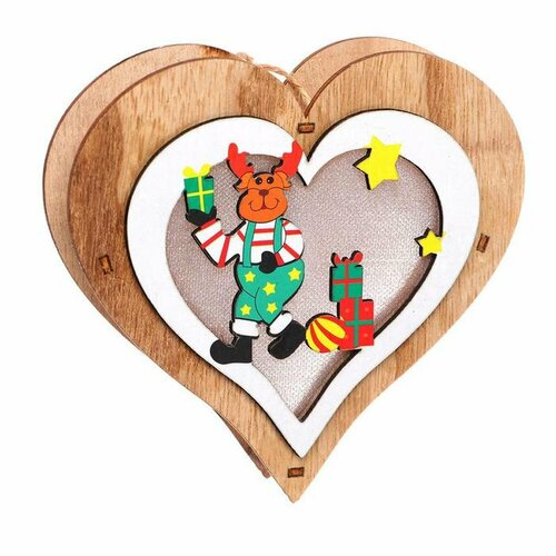 Подвеска новогодняя Лесная мастерская - Сердце, с подсветкой, деревянная, 14 х 13 см, 1 шт