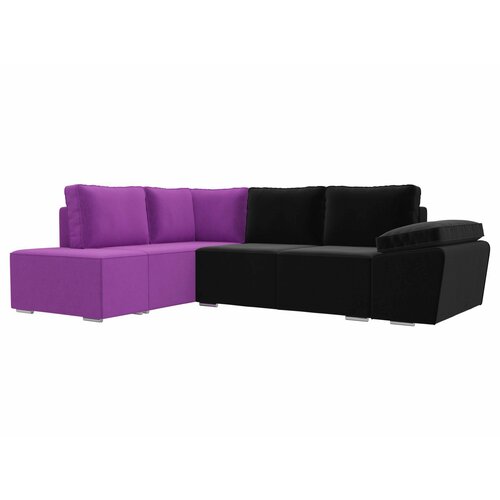 Угловой диван Хьюго левый угол, Микровельвет черный и фиолетовый