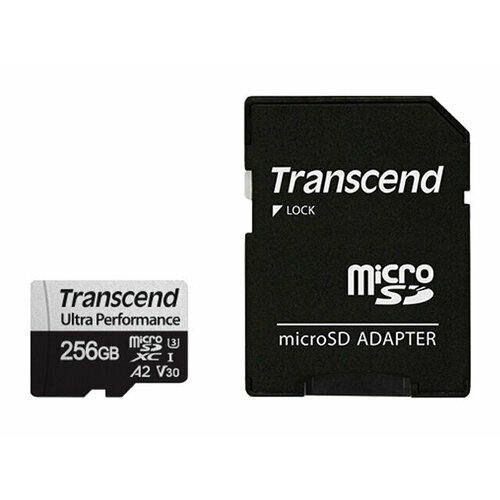 Карта памяти 256Gb - Transcend MicroSDXC 340S Class 10 UHS-I U3 V30 A2 TS256GUSD340S с адаптером SD (Оригинальная!)