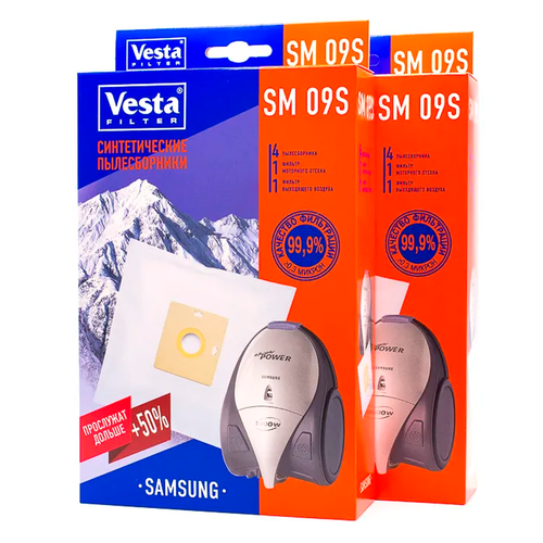 Пылесборники 2 упак (всего 8 шт и 4 фильтра) синтетические Vesta filter SM09S