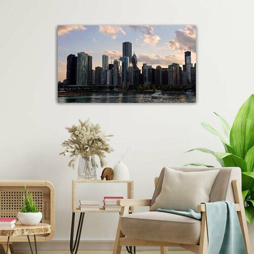 Картина на холсте 60x110 LinxOne "Usa, illinois, chicago, city" интерьерная для дома / на стену / на кухню / с подрамником