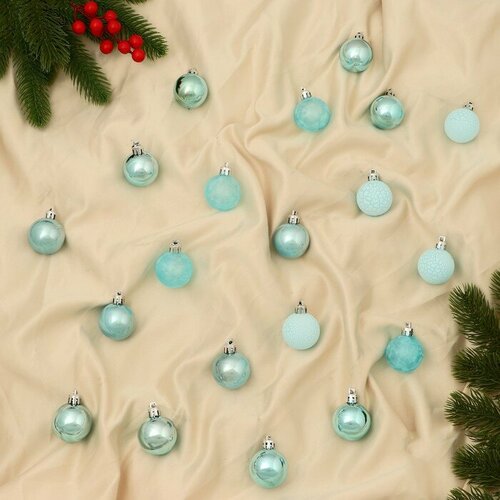 Елочные шары Зимнее волшебство "Традиция", Треск, голубые, пластик, диаметр 4 см, 20 шт