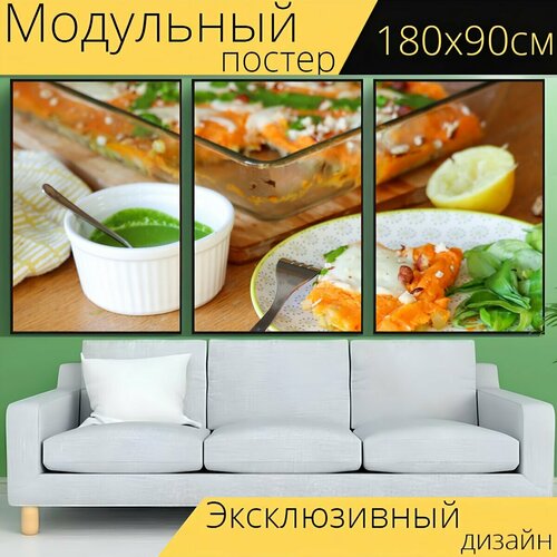 Модульный постер "Еда, готовить, приготовление еды" 180 x 90 см. для интерьера