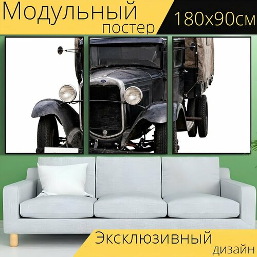 Модульный постер "Форд, грузовая машина, старинный автомобиль" 180 x 90 см. для интерьера