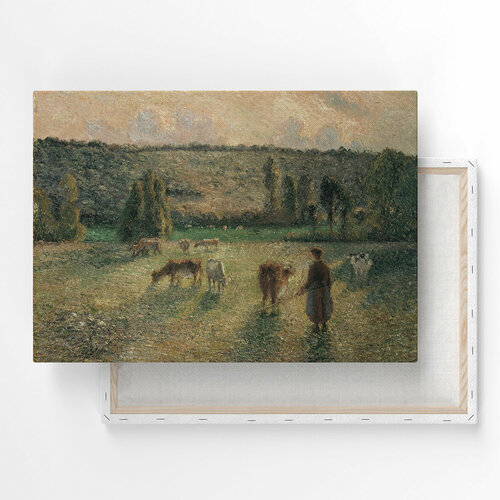 Картина на холсте, репродукция / Girl Tending Cows at Eragny / Камиль Писсарро / Размер 40 x 53 см
