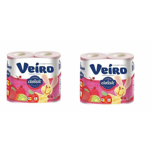 Veiro Туалетная бумага Классик, розовая, 2-слойная, 4 рулона, 2 уп
