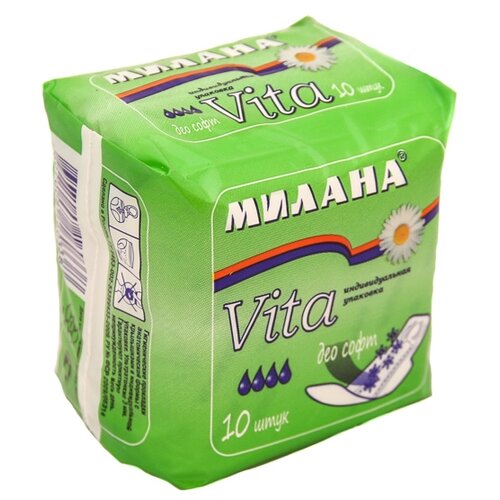 Милана прокладки Vita Део Софт, 4 капли, 10 шт., зеленый