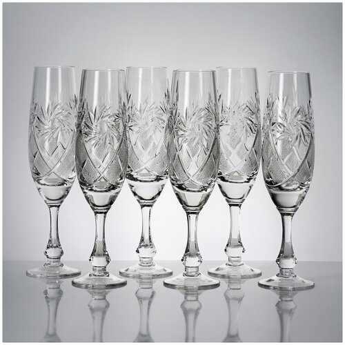 Хрустальные бокалы для шампанского, для вина и коктейлей, объем 170 мл. набор 6 шт. Неман 6874-1000/1