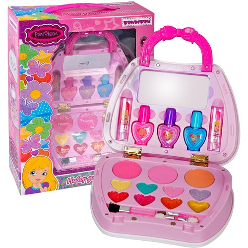Набор детской декоративной косметики в косметичке сумочке с лаками и наклейками для ногтей, розовый EvaModa Bondibon подарок девочке