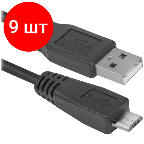 Комплект 9 шт, Кабель Defender USB08-06 USB2.0 (A) - microUSB (B), 1.8м, черный