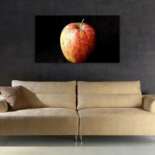 Картина на холсте 60x110 LinxOne "Макро, яблоко, фон, чёрный" интерьерная для дома / на стену / на кухню / с подрамником