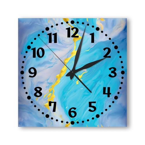 Деревянные настенные часы с УФ принтом 28см, бесшумные кварцевые интерьерные часы без стекла, открытые стрелки, мрамор голубой с золотом