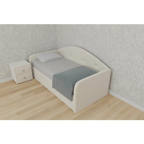 Односпальная кровать Рим 90x200 с подъемным механизмом и с коробом для белья велюр белый