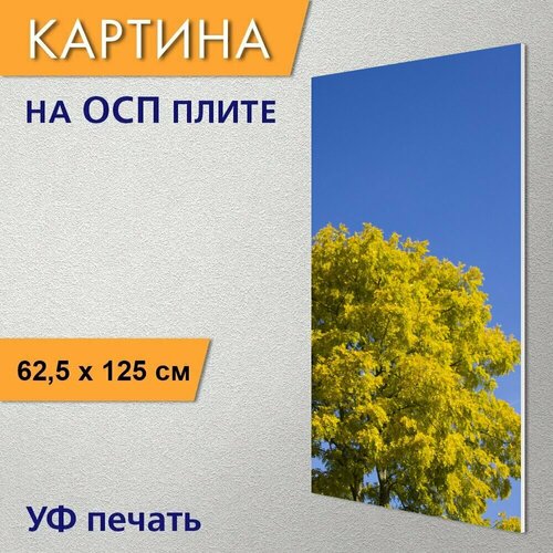 Вертикальная картина на ОСП "Осень, листья, деревья" 62x125 см. для интерьериа