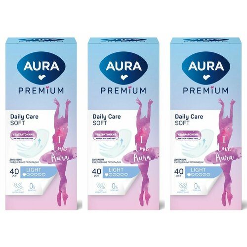 Aura Прокладки женские ежедневные ультратонкие Premium Light, 40 шт/уп, 3 уп