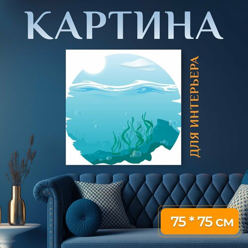 Картина на холсте "Логотип, море, листовая" на подрамнике 75х75 см. для интерьера