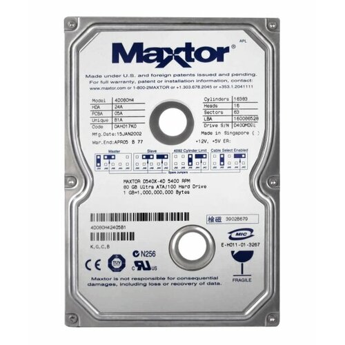 Жесткий Диск Maxtor 4D080H4 80Gb 5400 IDE 3,5" HDD