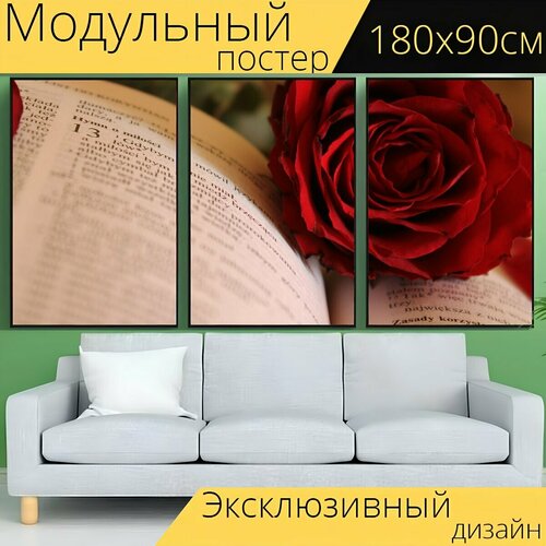 Модульный постер "Роуз, книга, библия" 180 x 90 см. для интерьера