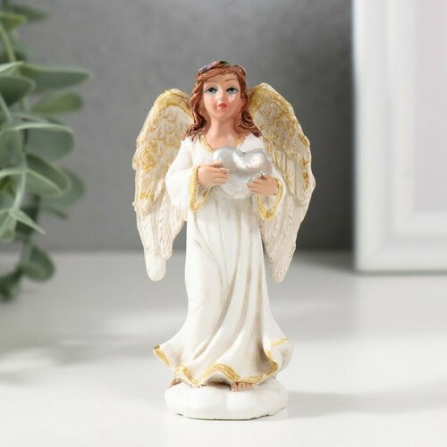 Сувенир полистоун "Ангел-девушка с сердцем" 9х3х4,7 см (комплект из 5 шт)