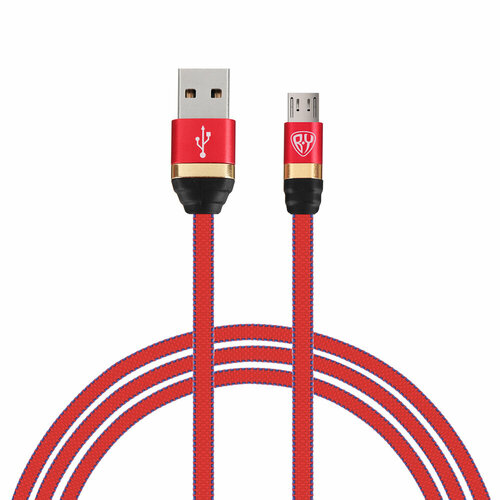 BY Кабель для зарядки Элегант Micro USB, 1м, 3А, быстрая зарядка QC3.0, тканевая оплётка, красный, 10 штук