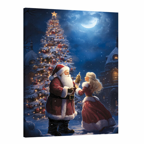 Интерьерная картина 50х70 "Дед Мороз и Снегурочка: зимние хроники"