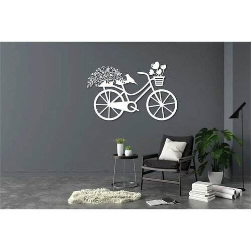 Декоративное панно деревянное, Велосипед (белый цвет)