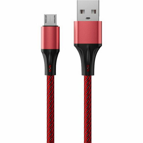 Кабель AM24-F100M, microUSB - USB, 2.4А, ткань, быстрая зарядка, 1м, черно-красный