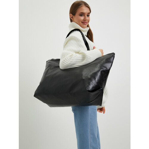 Сумка шоппер  сумка в стиле бохо, фактура гладкая, черный