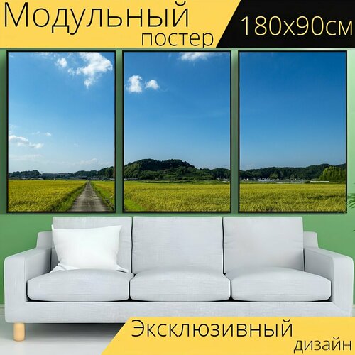 Модульный постер "Дорога, поле, пейзаж" 180 x 90 см. для интерьера